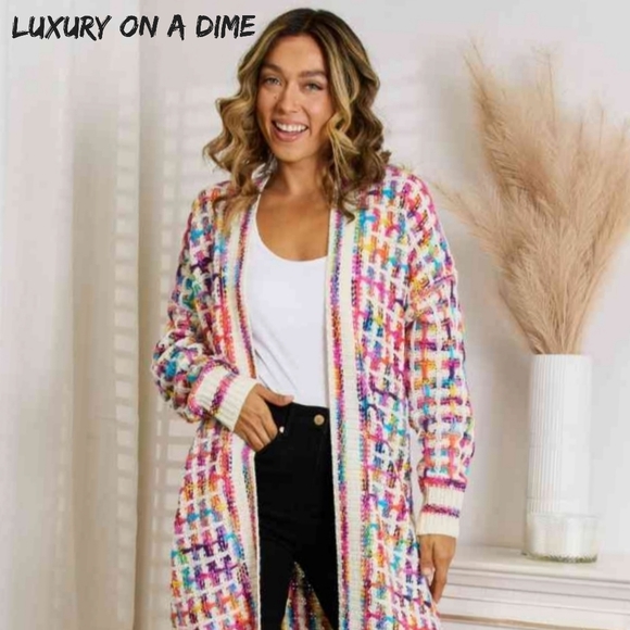 Sweaters | Retro Knit Bright Colorful Fringe Hem Longline Duster ...
